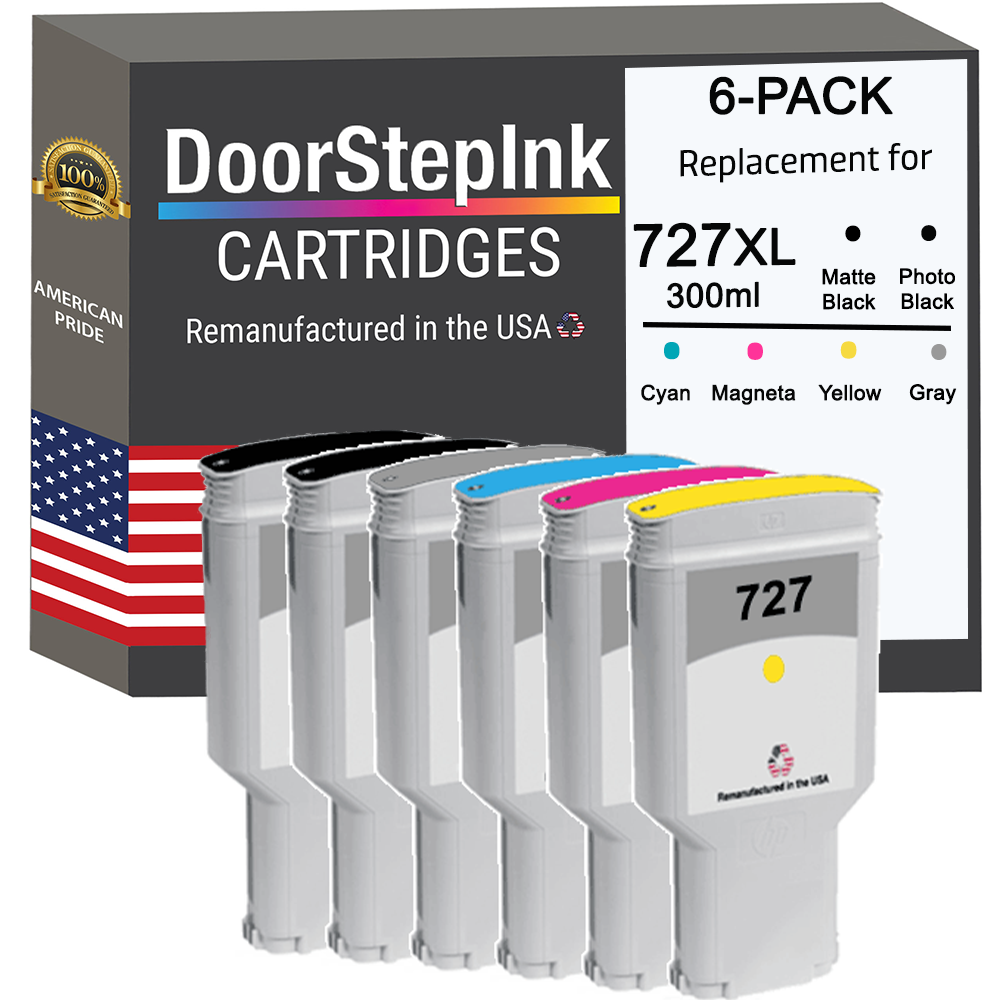 DoorStepInk Brand for HP 727 300mL 6-Pack Remanufactured in the USA In