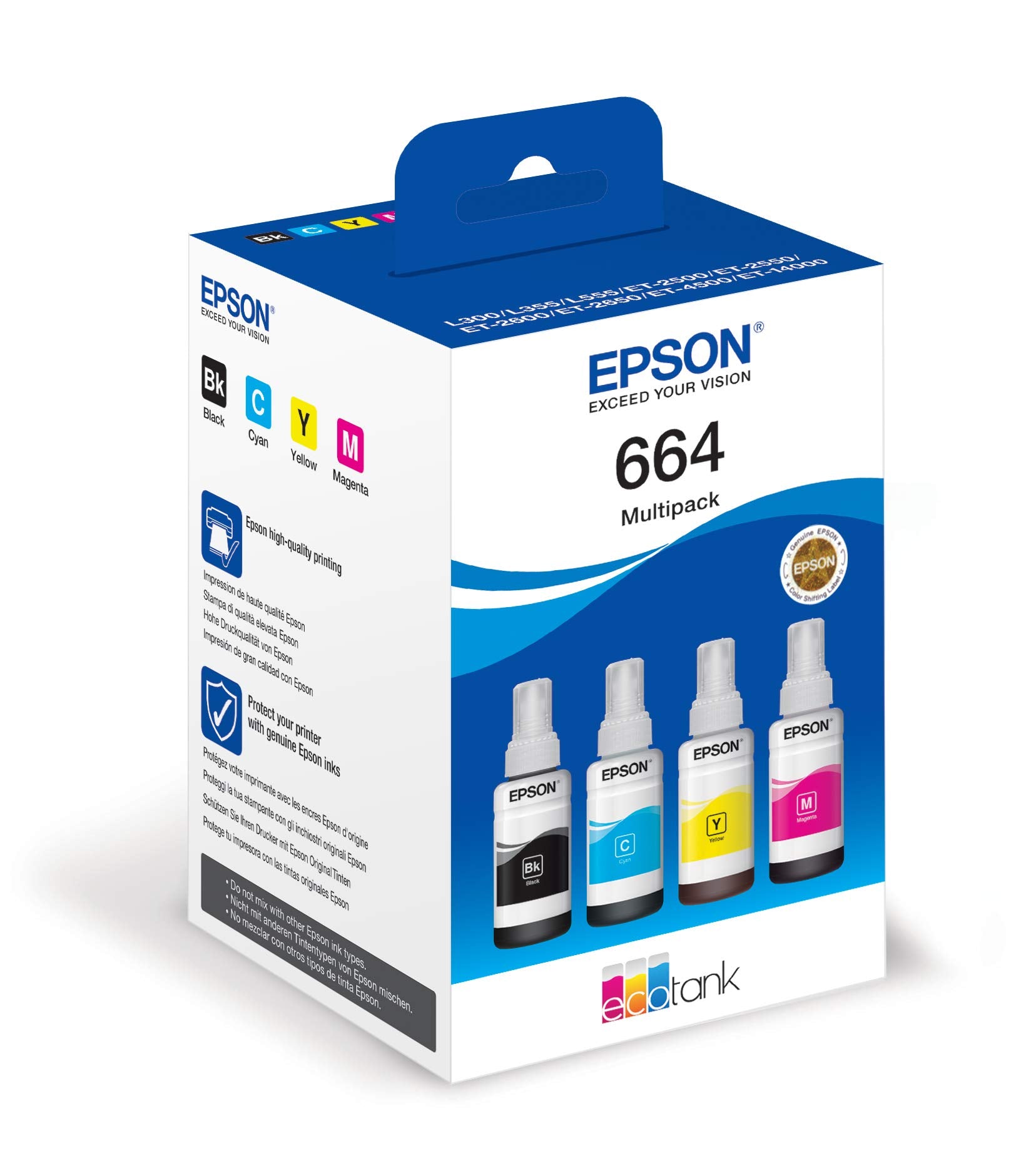 Original Epson (T664) Ultra High-Yield Multi-Color 4-Pack Ink Bottle ...