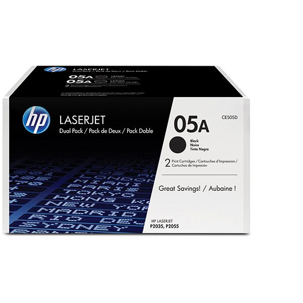 HP 05A High Yield Dual Black LaserJet Toner Cartridge, CE505D | DoorStepInk