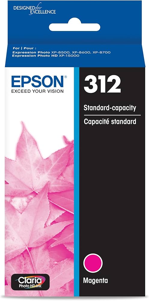 Genuine Epson 312 Magenta Claria Photo HD Ink Cartridge, T312320 ...
