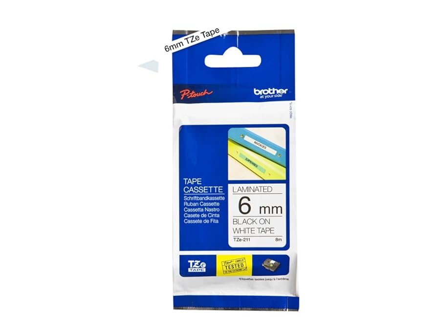Original Brother TZe-211 Labelling Tape Cassette 6mm (W) * 8m (L) Blac ...
