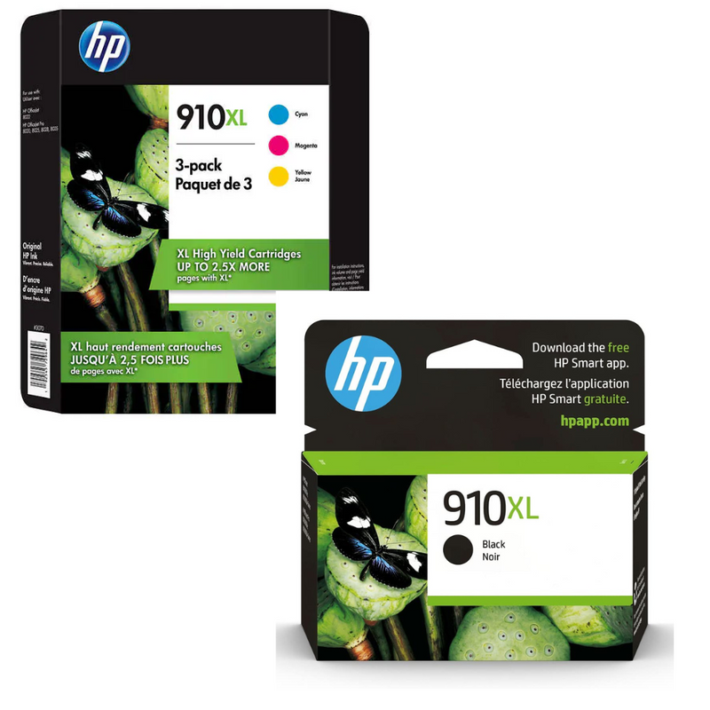 Original HP 910XL Black, Cyan, Magenta, Yellow Ink Cartridges-4 Pack ...
