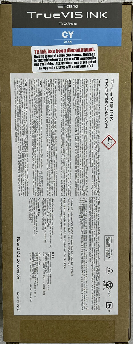 Original Roland TrueVIS TR-CY/500CC High-Yield Cyan Ink Cartridge ...